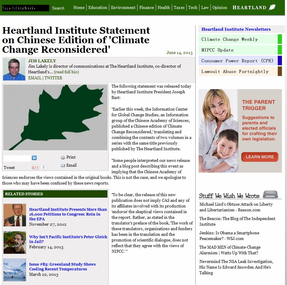 Heartland Institute Clarifies Misleading News Release on "Climate ...